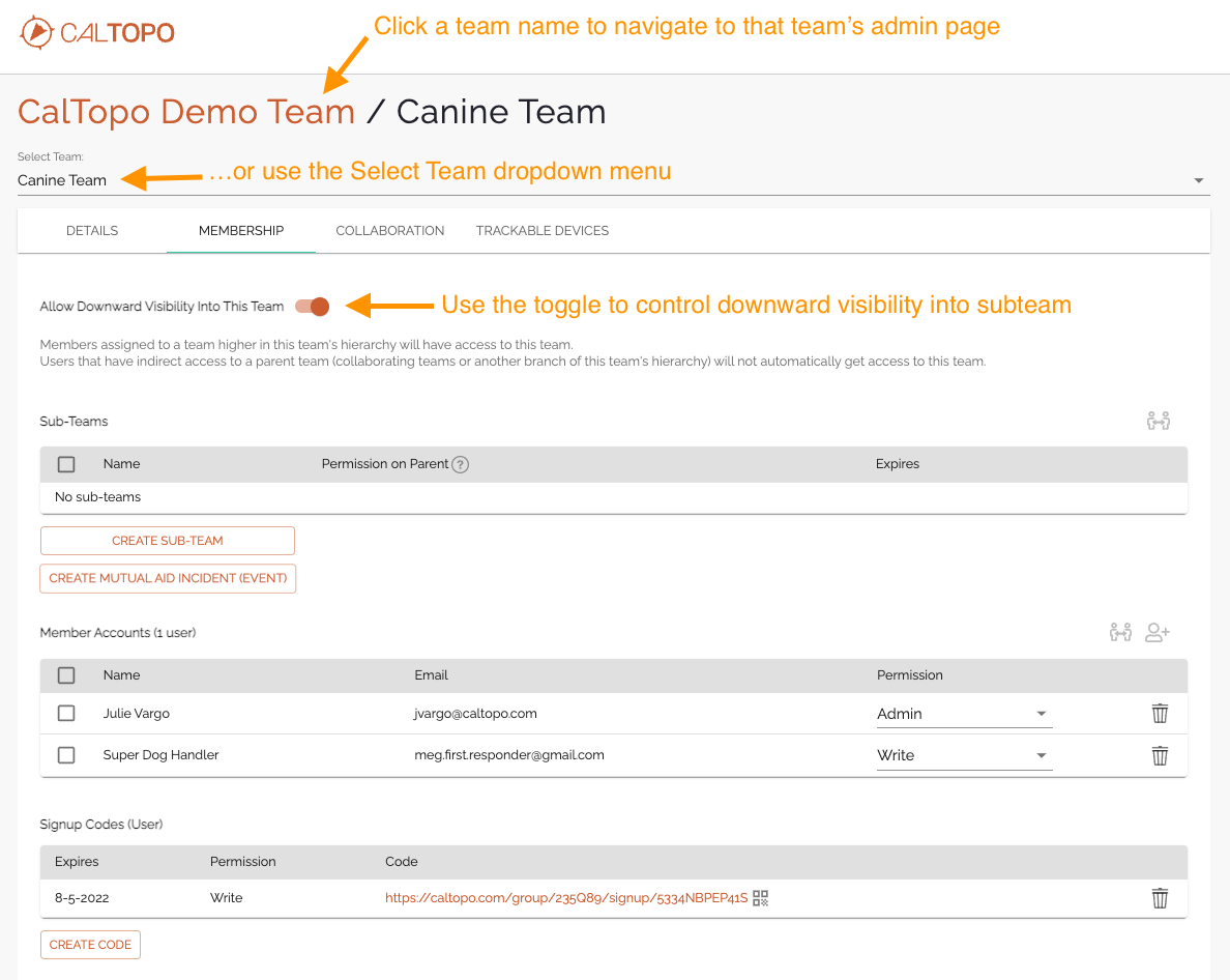 Sub-Teams | CalTopo Training